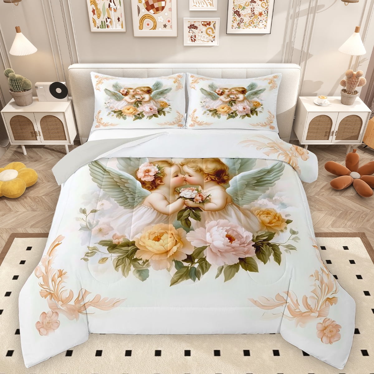 Homewish Cartoon Angel Girl Full Size Comforter Sets,Retro Rustic ...