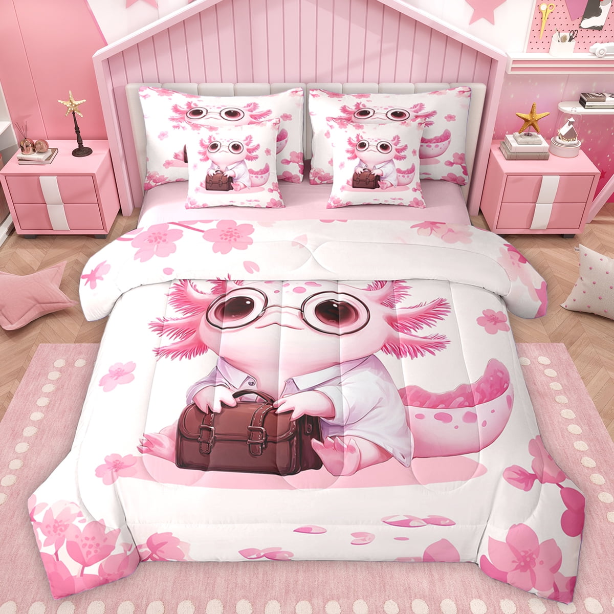 Homewish Cartoon Animal Axolotl 7-Piece Twin Bedding Sets,Cherry ...