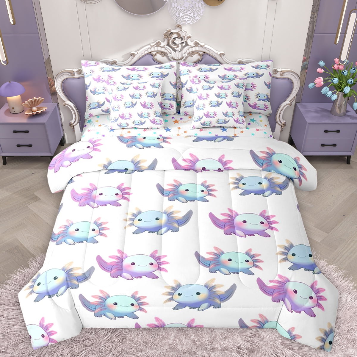 Homewish Cartoon Animal Axolotl 7-Piece Twin Bedding Sets,Kawaii ...
