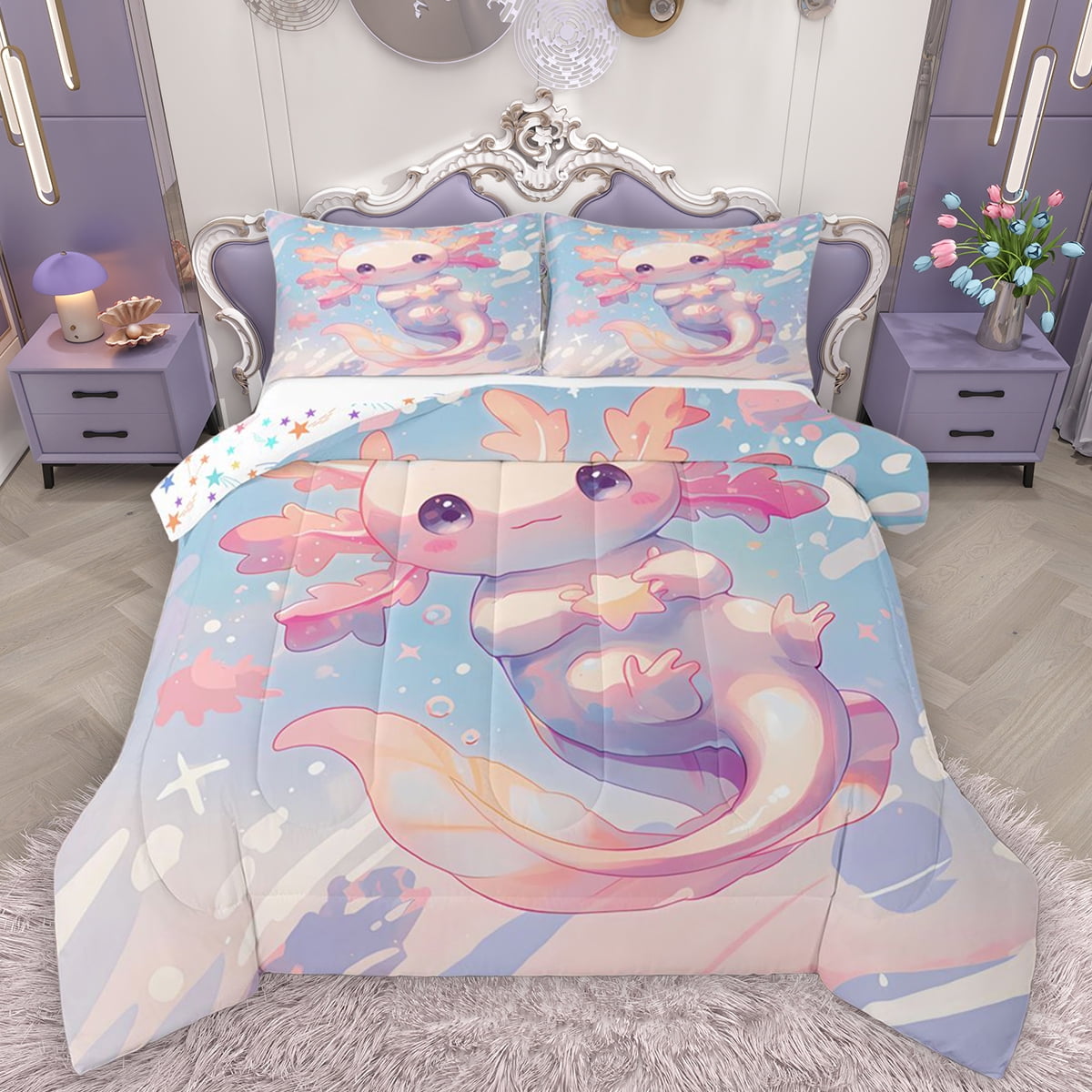 Homewish Cartoon Animal Axolotl Bedding Comforter Set,Pink Kawaii ...