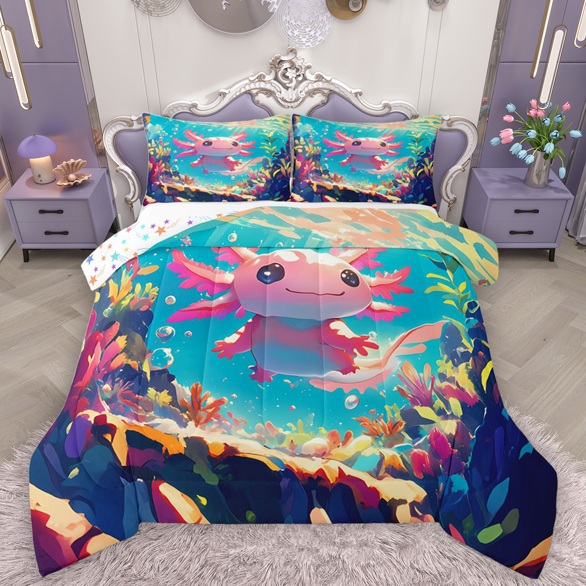 Homewish Cartoon Animal Axolotl Bedding Comforter Set,Watercolor ...