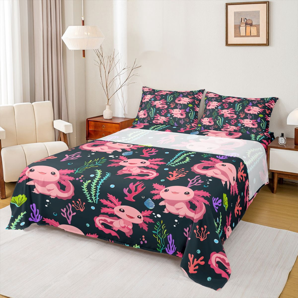 Homewish Cartoon Axolotl 4 Pieces Queen Sheet Sets for Kids Children ...