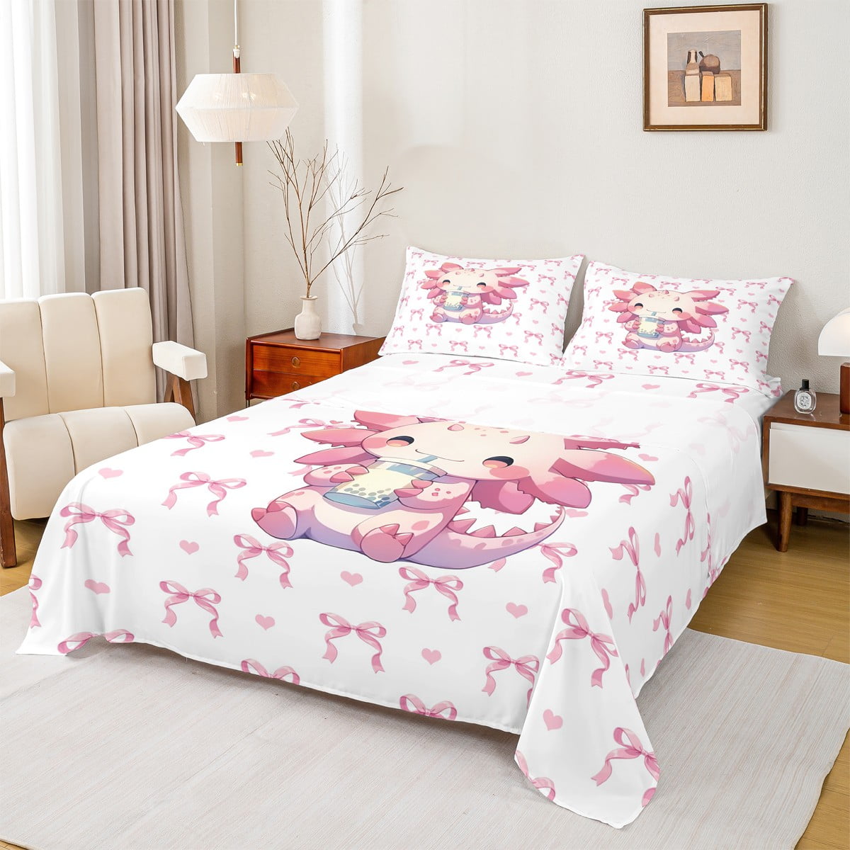 Homewish Cartoon Axolotl 4 Pieces Queen Sheet Sets for Preppy Child ...