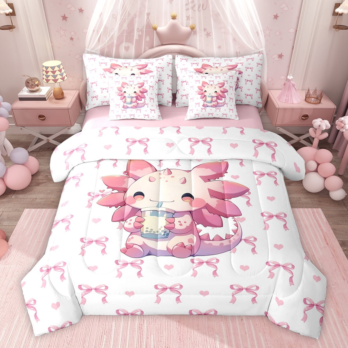 Homewish Cartoon Axolotl Bedding Comforter Set 7 Pieces for Preppy ...