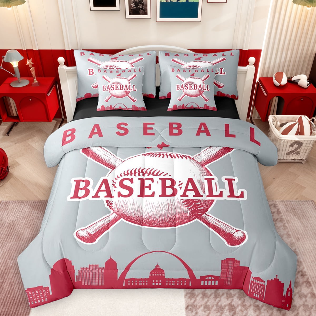 Homewish Cartoon Ball Game Bedding Comforter Set 7 Pieces, Baseball ...