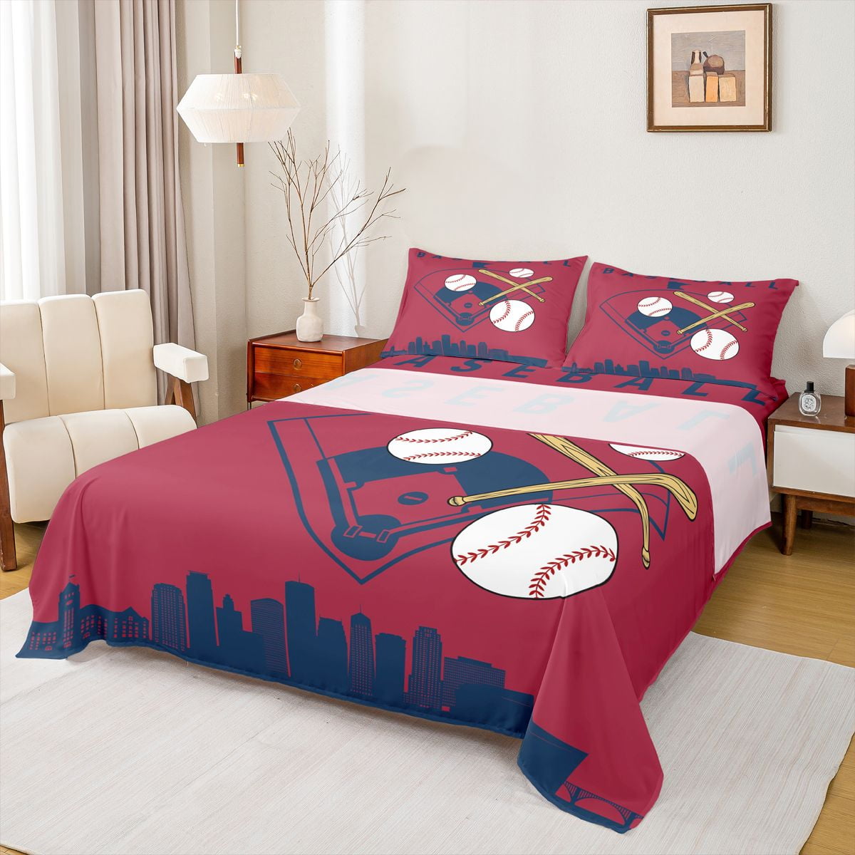 Homewish Cartoon Baseball Player Full Size Sheets for Kid, Crisomn Navy ...