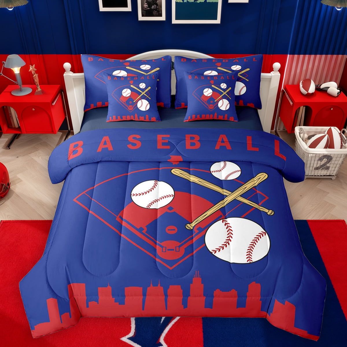 Homewish Cartoon Baseball Player Twin Bedding Sets 7-Piece for Kid ...