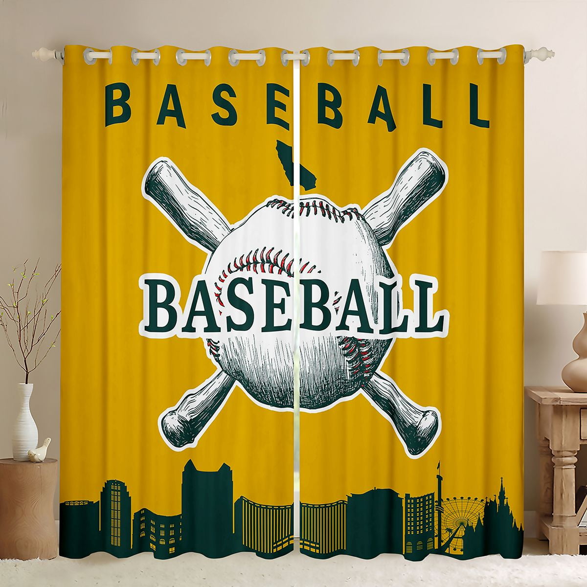Homewish Cartoon Baseball Sports Blackout Curtains Set of 2 (52x84 Each ...