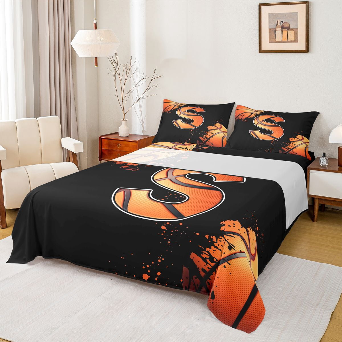 Homewish Cartoon Basketball Boys Full Size Sheets, Black Orange ...