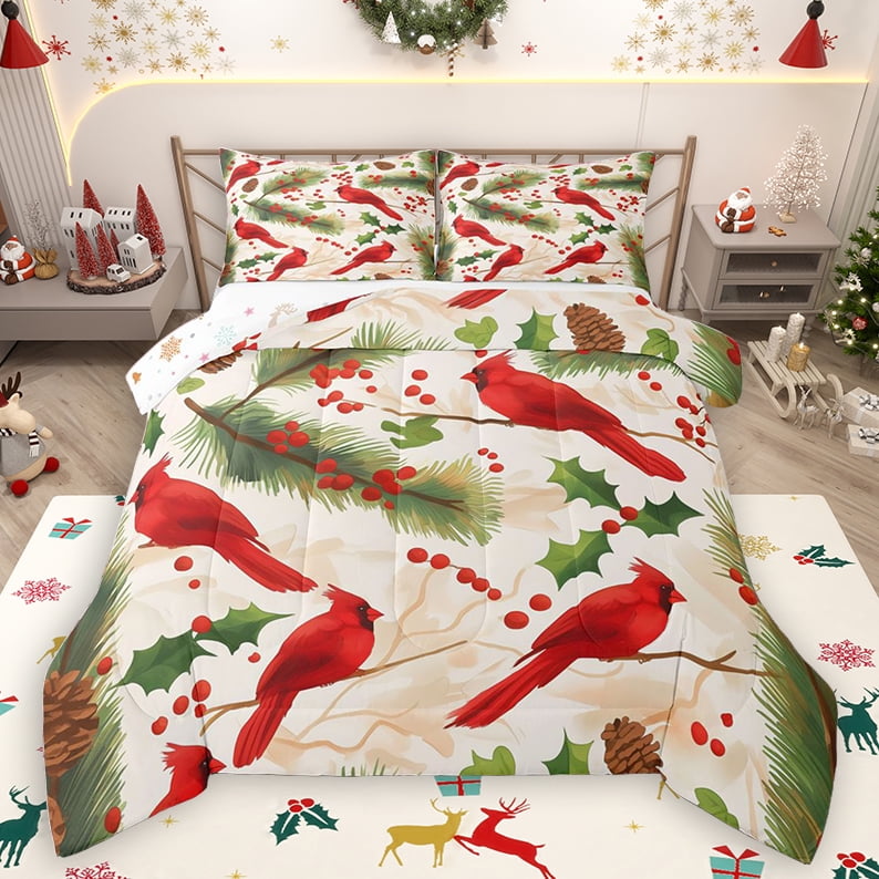 Homewish Cartoon Bird Robin Bedding Comforter Set, Winter Christmas ...