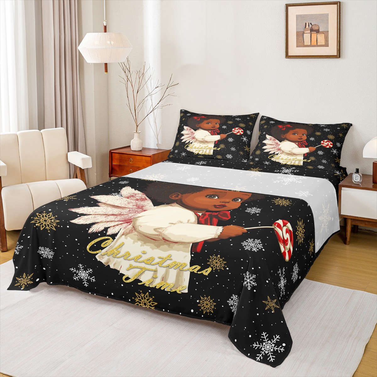 Homewish Cartoon Black Girl 4-Piece Full Size Sheets for Kids Children ...