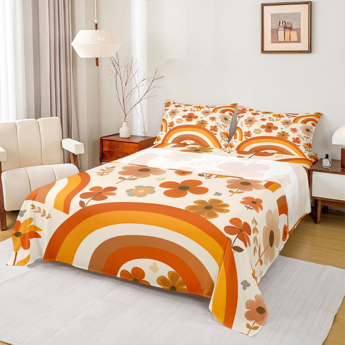 Homewish Cartoon Blossom Daisy Twin Sheet Sets,Cute Flower Boho Rainbow ...