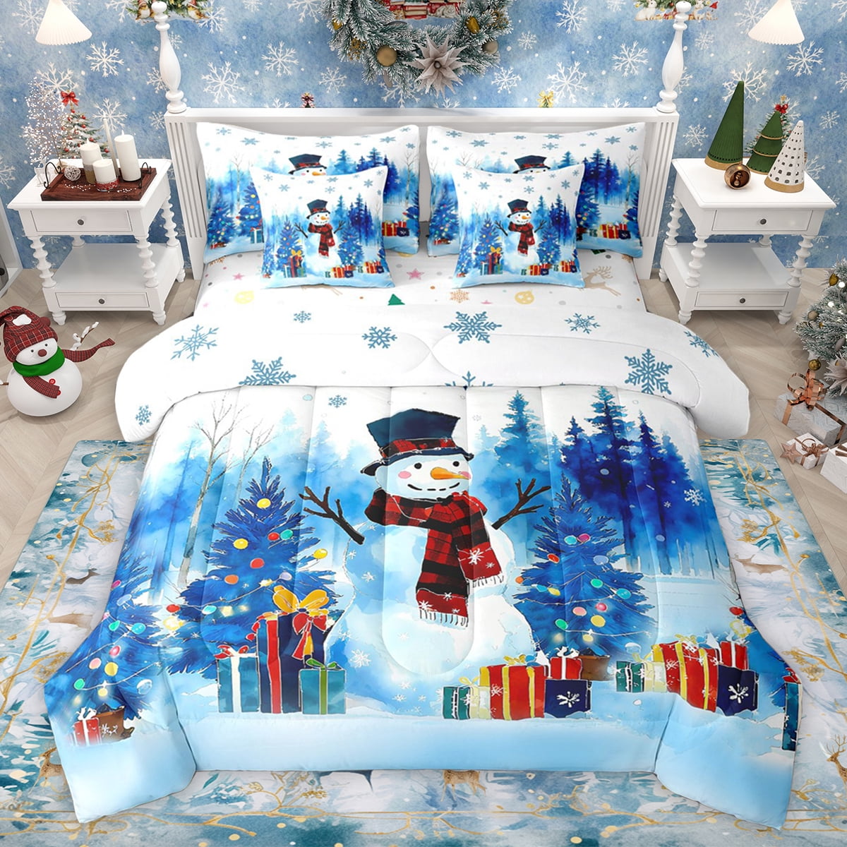 Homewish Cartoon Blue Snowman Bedding Comforter Set 7pcs, Art ...