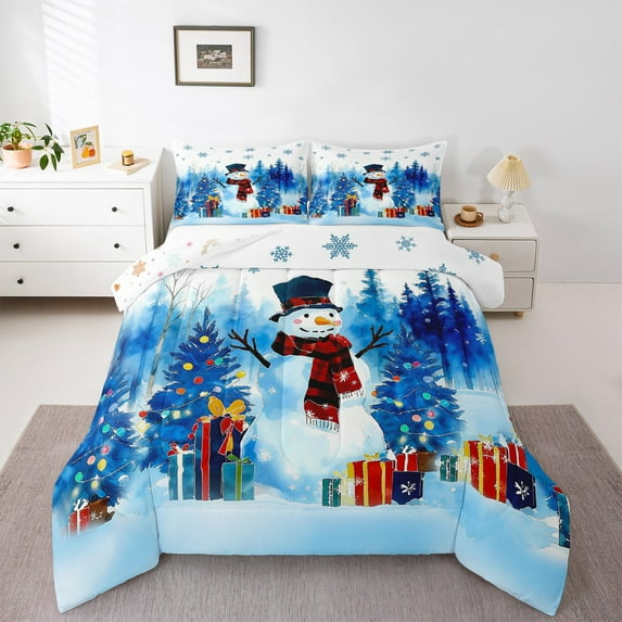 Homewish Cartoon Blue Snowman Bedding Comforter Set, Art Watercolor ...