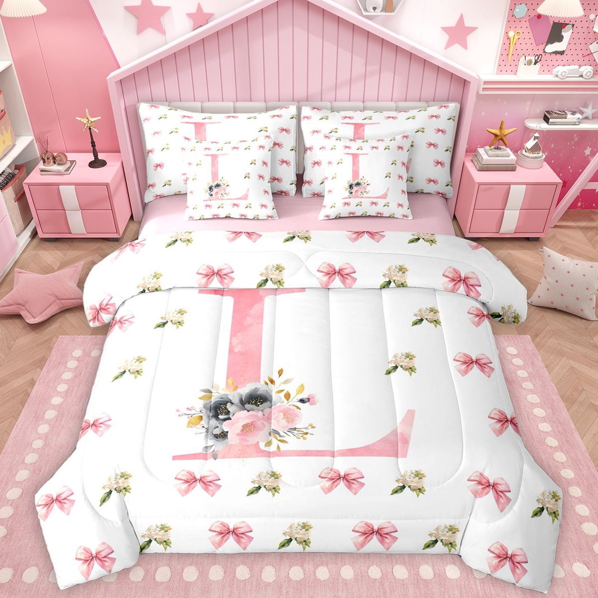 Homewish Cartoon Bowtie Ribbon 7-Piece Twin Bedding Sets,Pink Letter L ...
