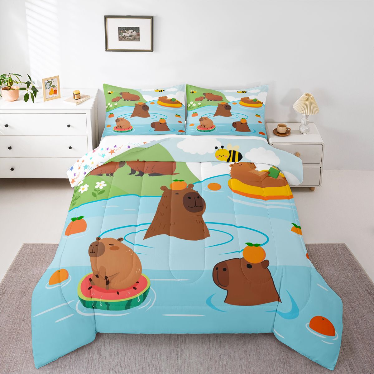 Homewish Cartoon Brown Capybara 3 Pieces Queen Comforter Set for Child ...