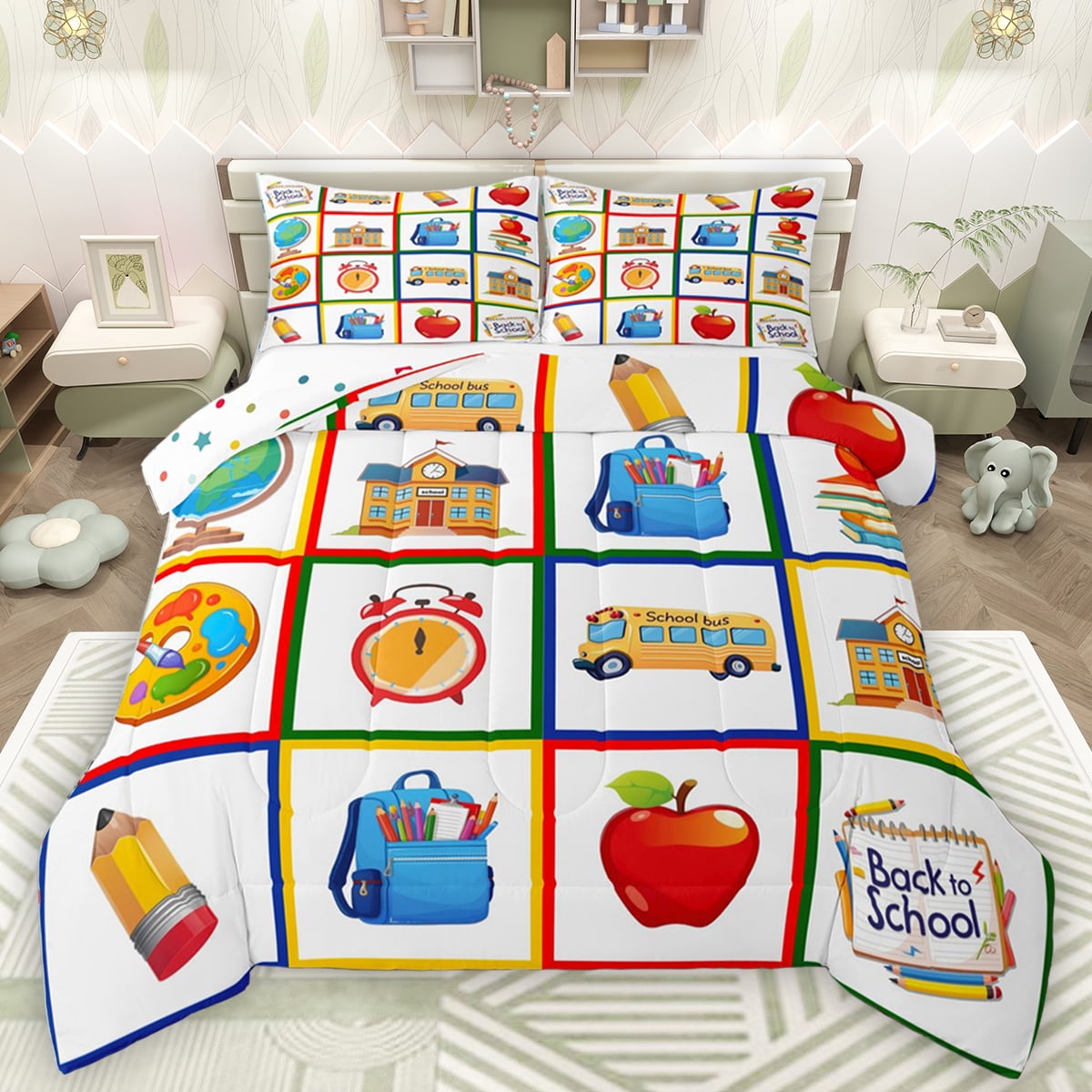 Homewish Cartoon Bus Queen Comforter Set,Cute Bags Apple Bedding Sets ...