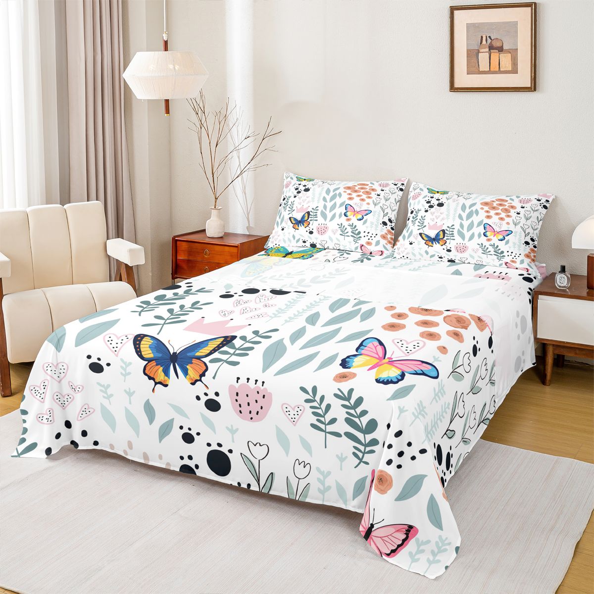 Homewish Cartoon Butterfly 4pcs Bed Sheets for Preppy Children Kids ...