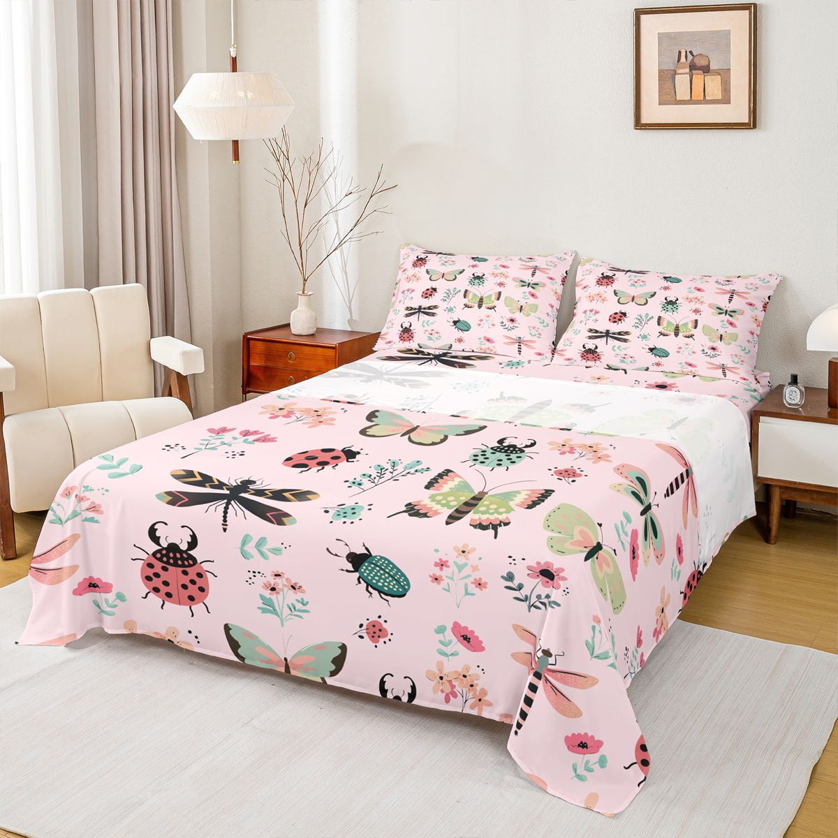 Homewish Cartoon Butterfly Ladybug Bed Sheets, Cute Animal Insect King ...
