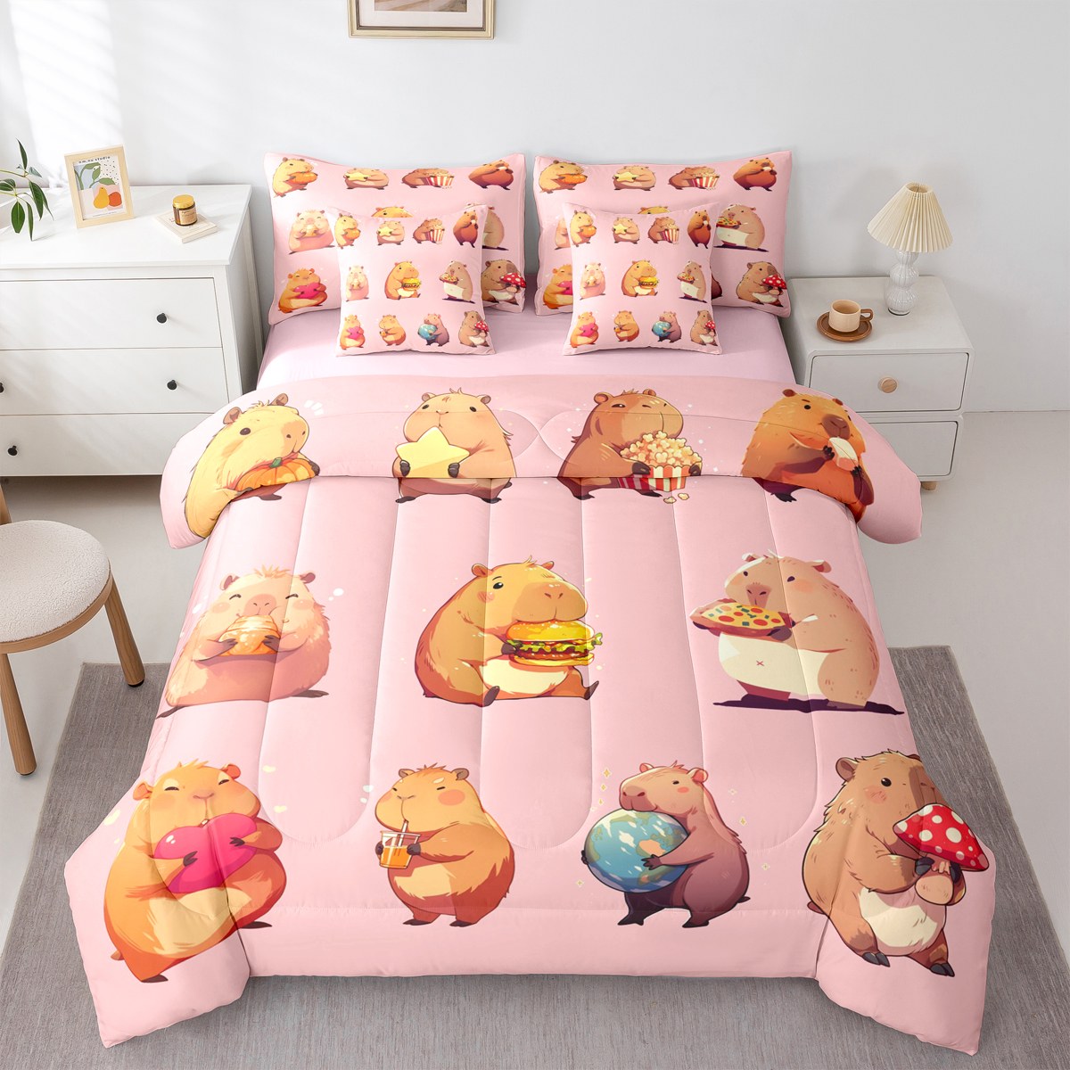 Homewish Cartoon Capybara 7-Piece Twin Bedding Sets for Preppy Children ...