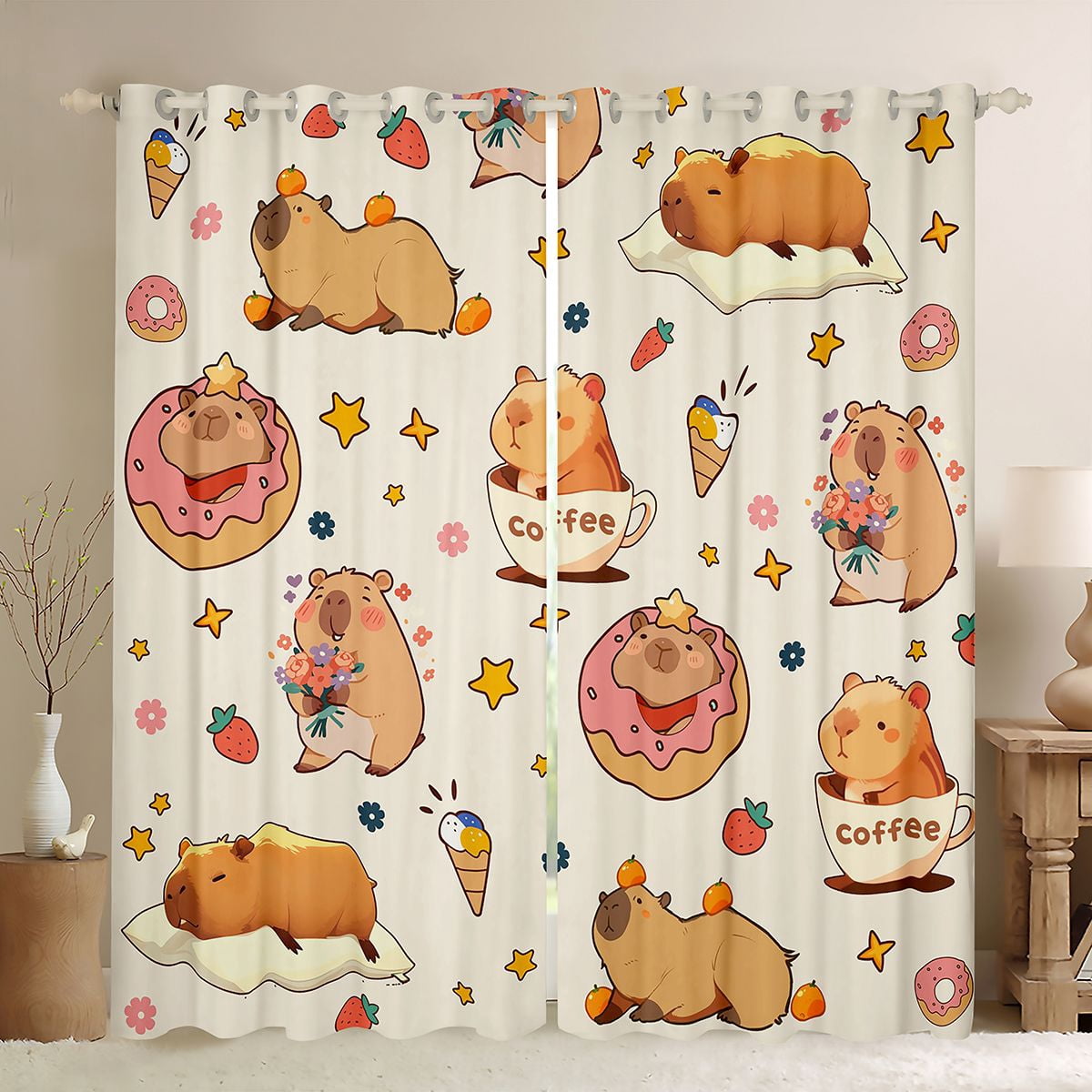Homewish Cartoon Capybara Curtains Pack of 2 (42x84 Each) For Children ...