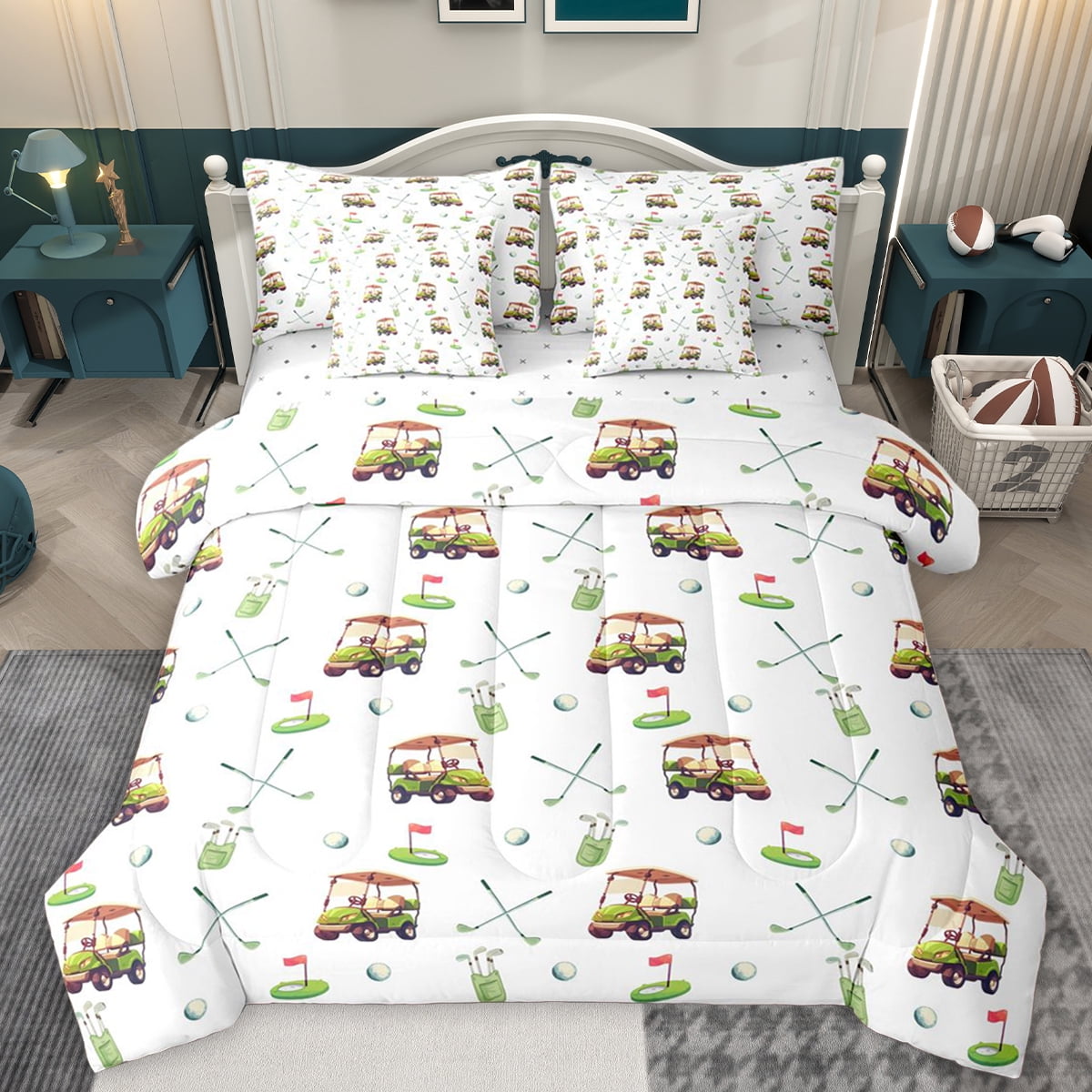 Homewish Cartoon Car Vehicle Bedding Comforter Set 7 Pieces for Teens ...