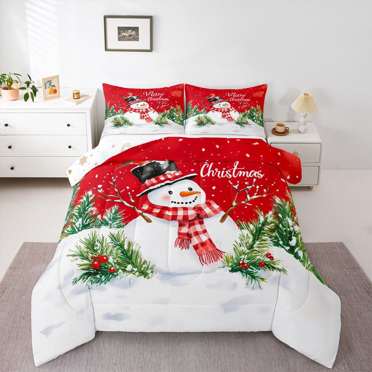 Homewish Cartoon Christmas Snowman Bedding Comforter Set,Merry Xmas ...