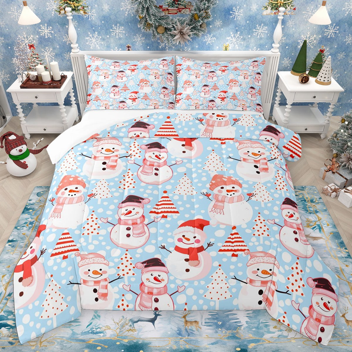 Homewish Cartoon Christmas Snowman Full Size Comforter Sets 3-Piece for ...