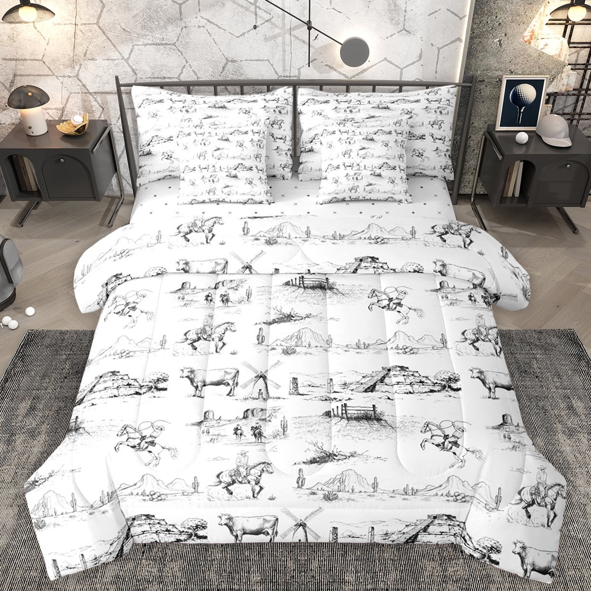 Homewish Cartoon Cowgirl Cowboy Bedding Comforter Set 7pcs, Farmhouse ...