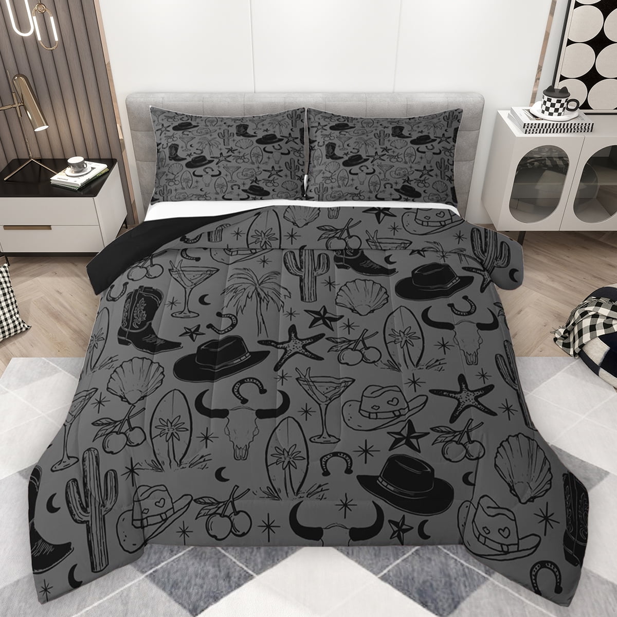 Homewish Cartoon Cowgirl Hat Queen Comforter Set for Kids, Black ...