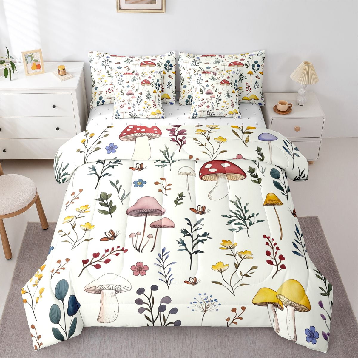 Homewish Cartoon Cute Mushroom Bedding Comforter Set 7 Pieces, Jungle ...