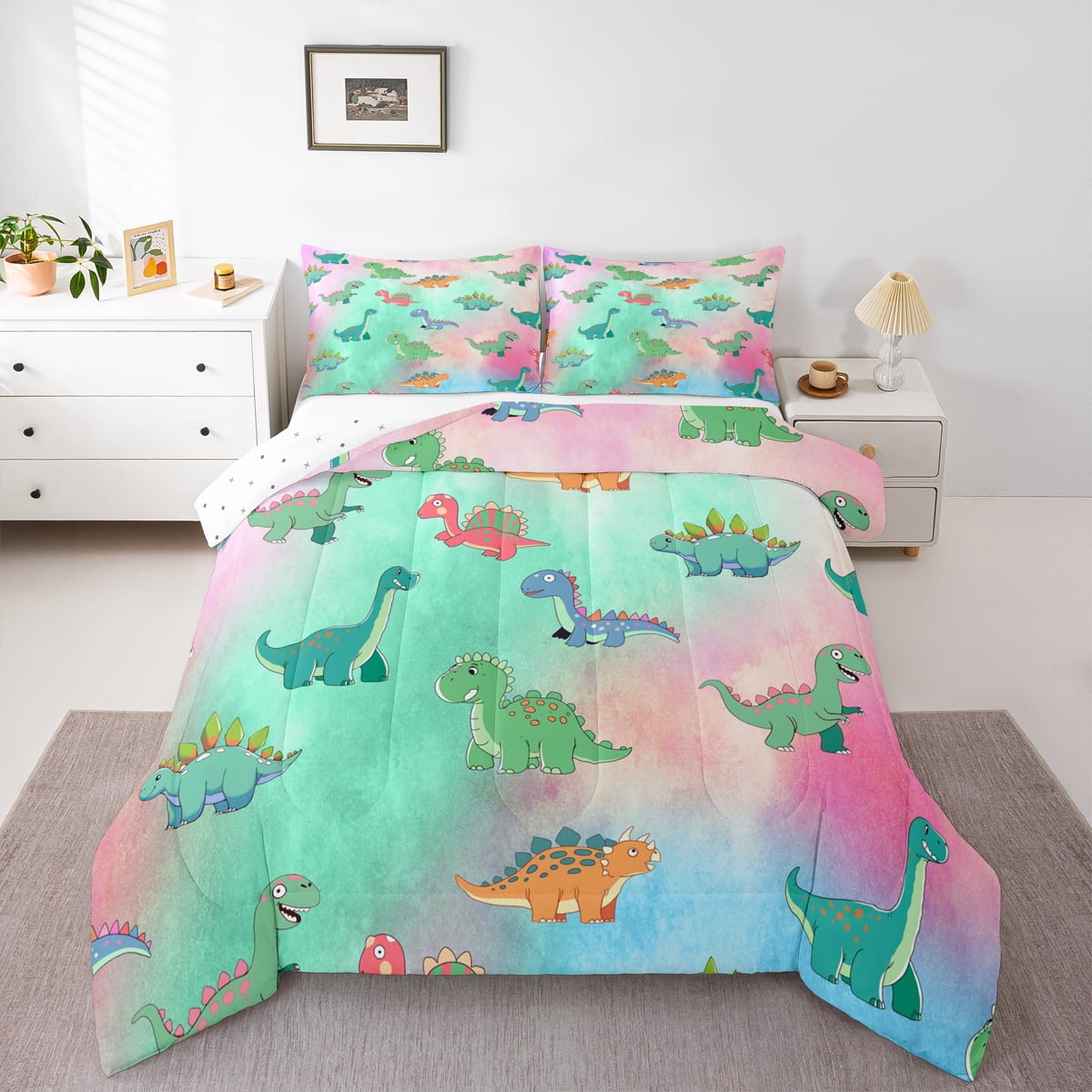 Homewish Cartoon Dinosaur 3-Piece Full Size Comforter Sets for Kids ...