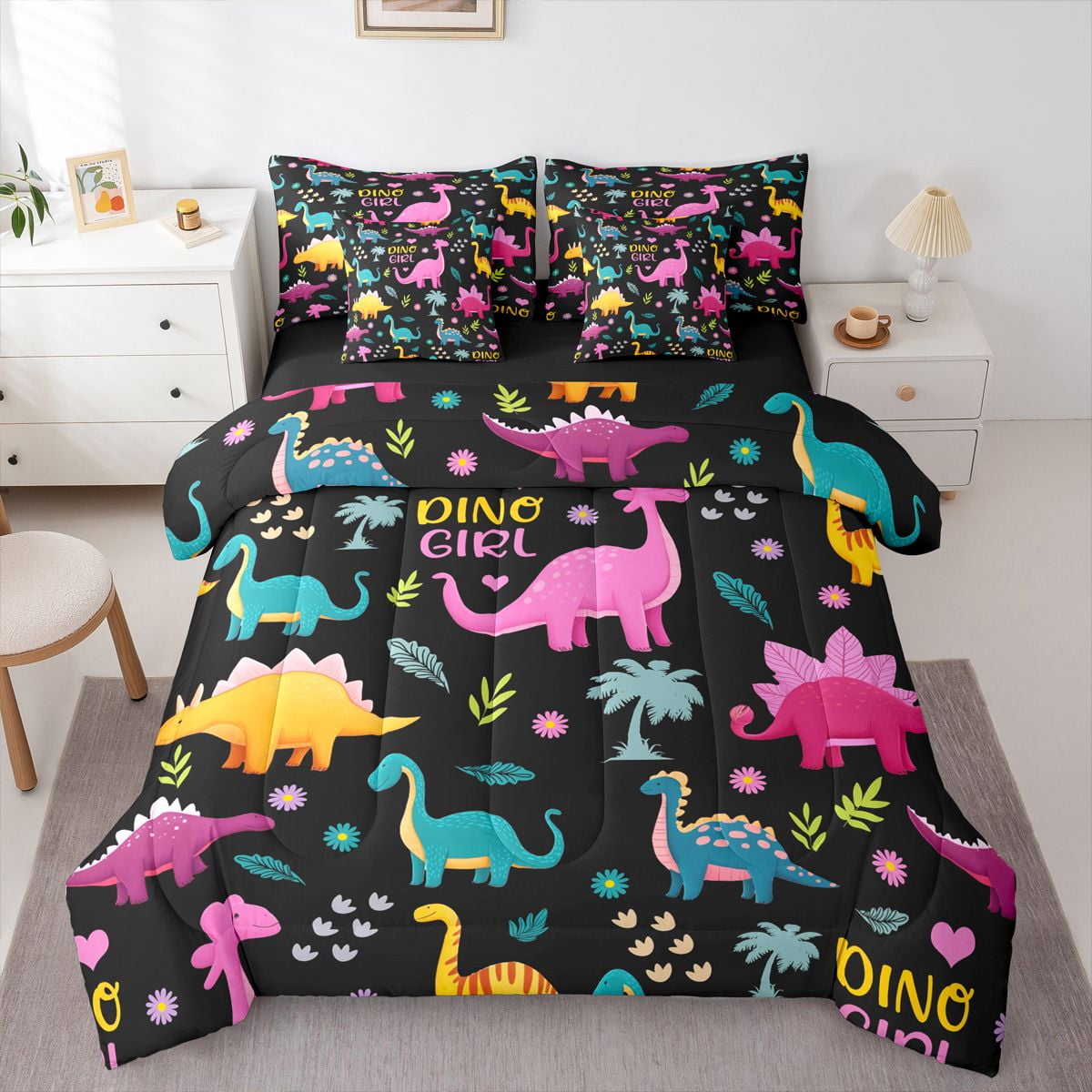 Homewish Cartoon Dinosaur 7 Pieces Bedding Comforter Set for Kids ...