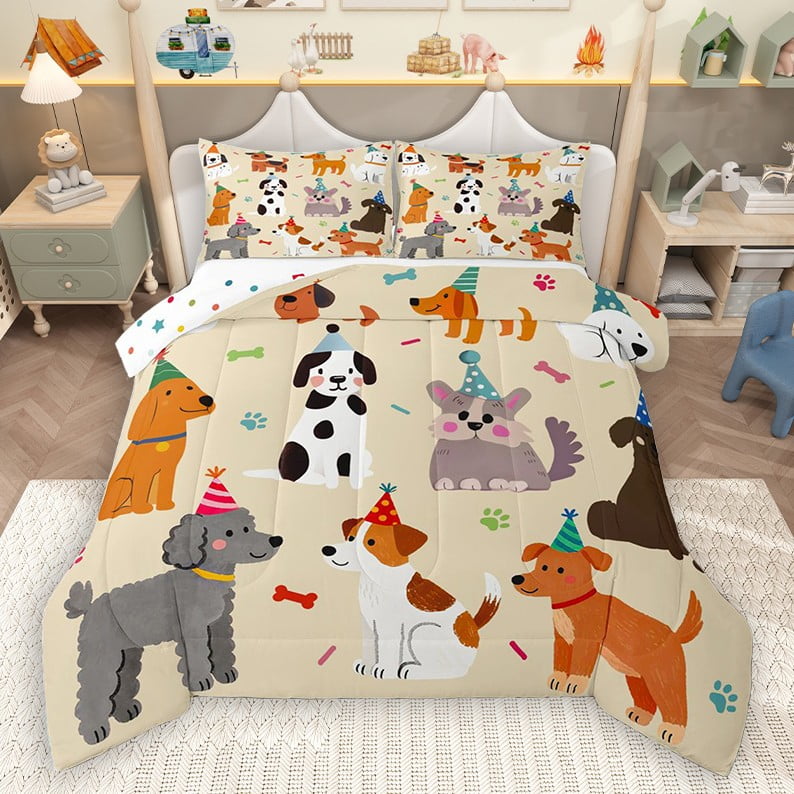 Homewish Cartoon Dogs 3-Piece Full Size Comforter Sets for Preppy ...