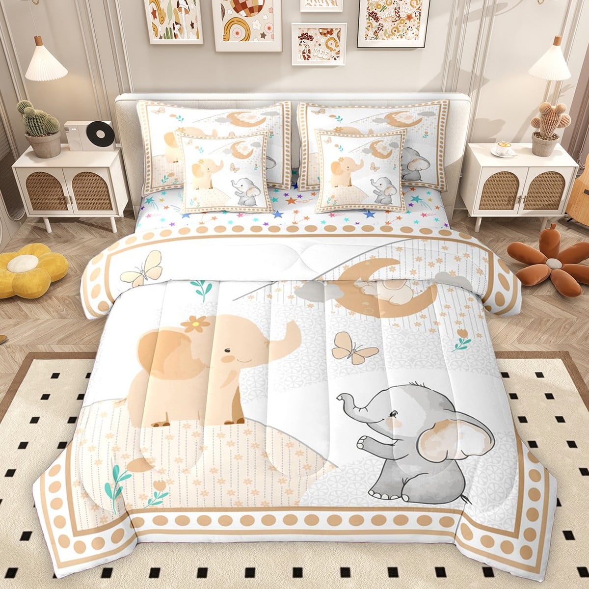 Homewish Cartoon Elephants 7 Pieces Bedding Comforter Set For Children ...