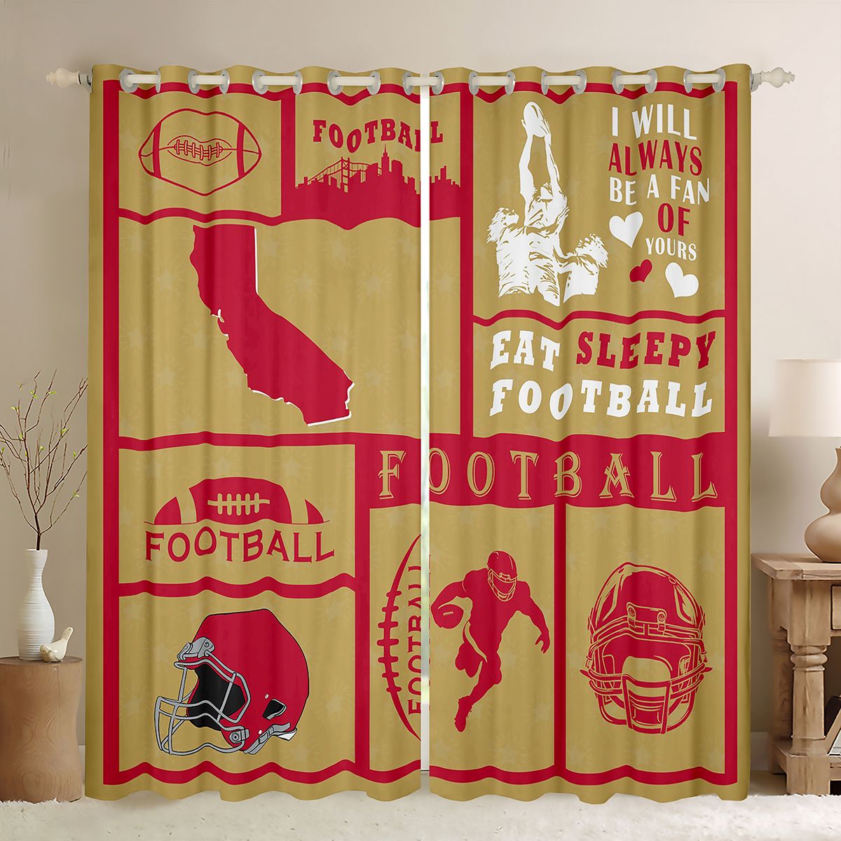 Homewish Cartoon Football Soccer Curtains Pack of 2 (42x84 Each), Tan ...