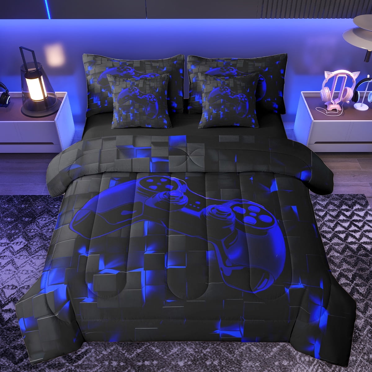 Homewish Cartoon Game Console Twin Bedding Sets 7-Piece for Boys, Neon ...