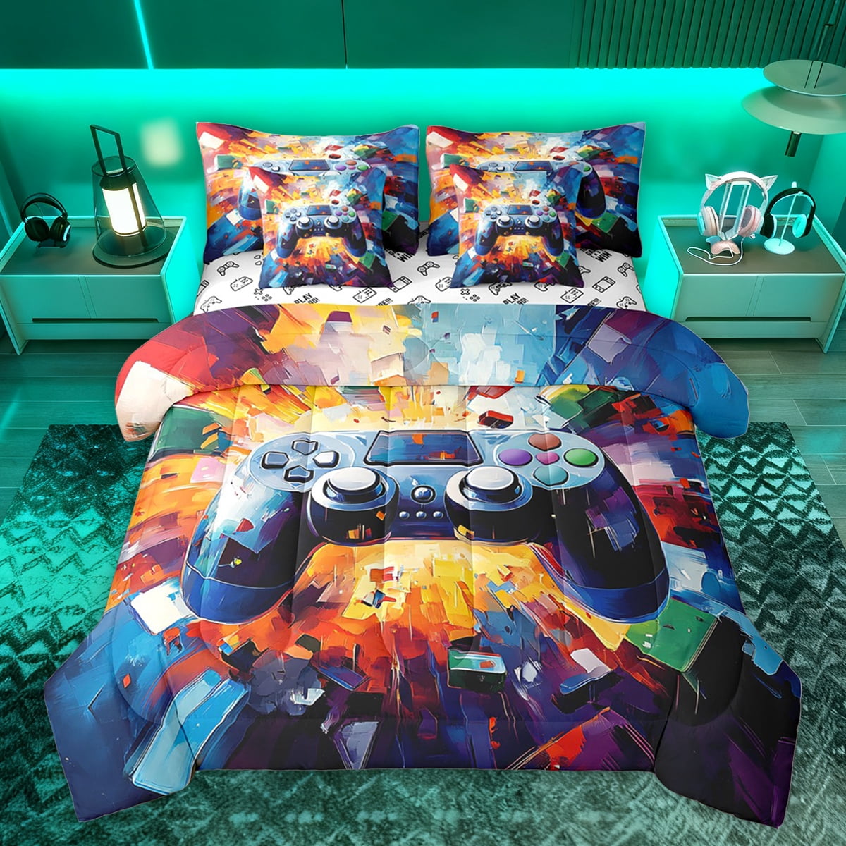 Homewish Cartoon Game Controller Bedding Comforter Set 7pcs, Graffiti ...