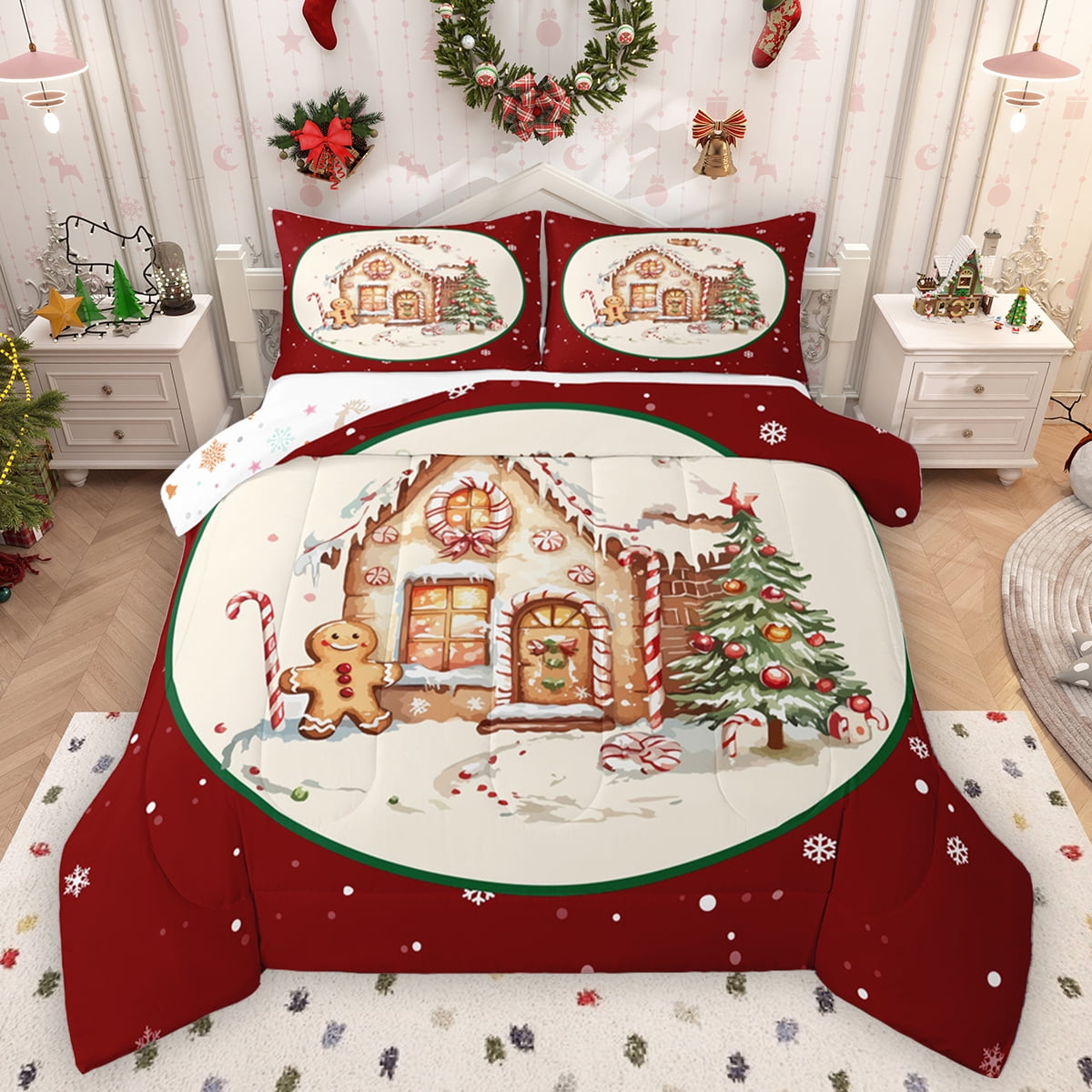Homewish Cartoon Gingerbread House Queen Comforter Set,Chic Christmas ...