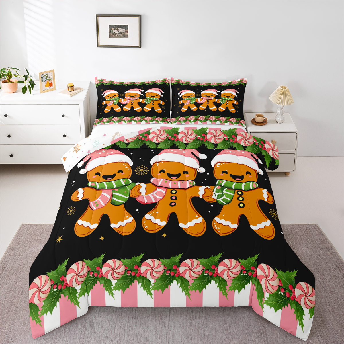 Homewish Cartoon Gingerbread Man 3 Pieces Queen Comforter Set for Kids ...