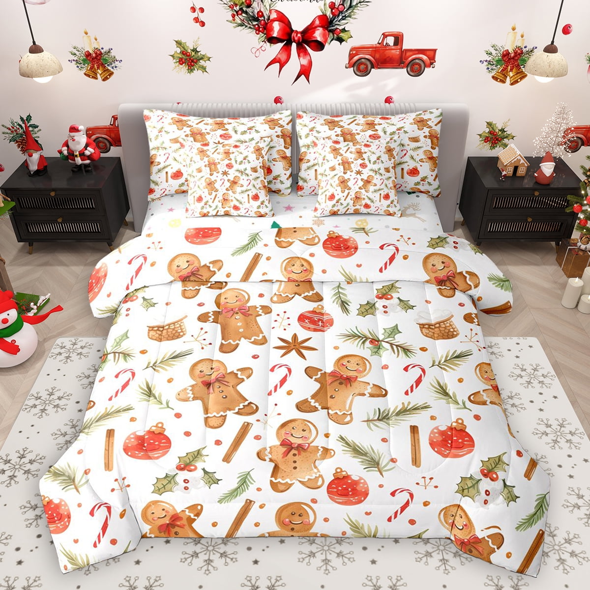 Homewish Cartoon Gingerbread Man 7pcs Bedding Comforter Set,Red Berry ...