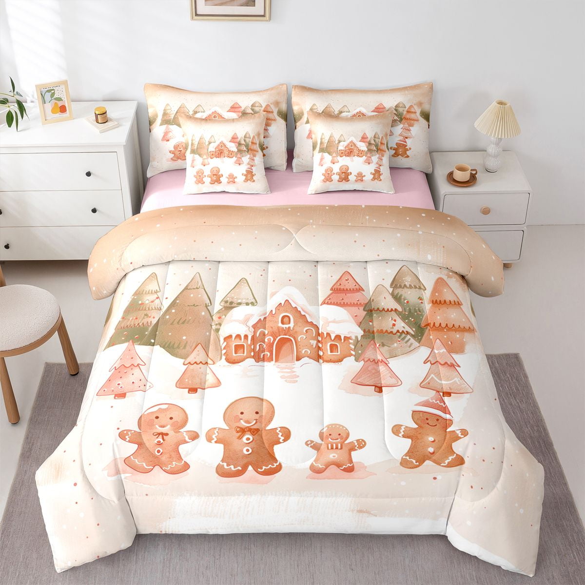 Homewish Cartoon Gingerbread Man Bedding Comforter Set 7-Piece for Kids ...