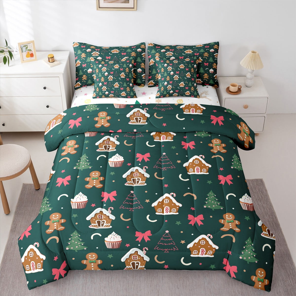 Homewish Cartoon Gingerbread Man Bedding Comforter Set 7pcs, Winter ...