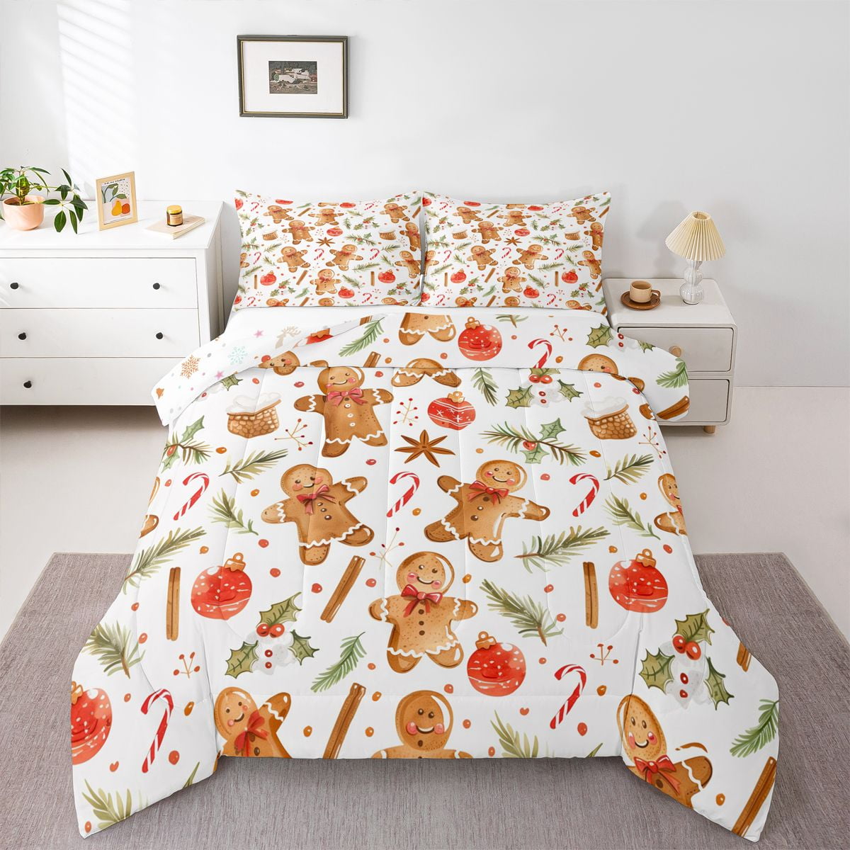 Homewish Cartoon Gingerbread Man Bedding Comforter Set,Red Berry Xmas ...