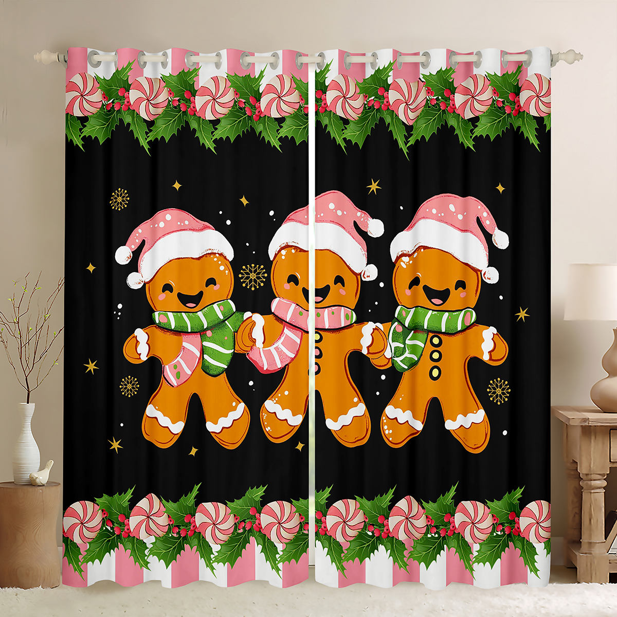 Homewish Cartoon Gingerbread Man Blackout Curtains Set of 2 (52x84 Each ...