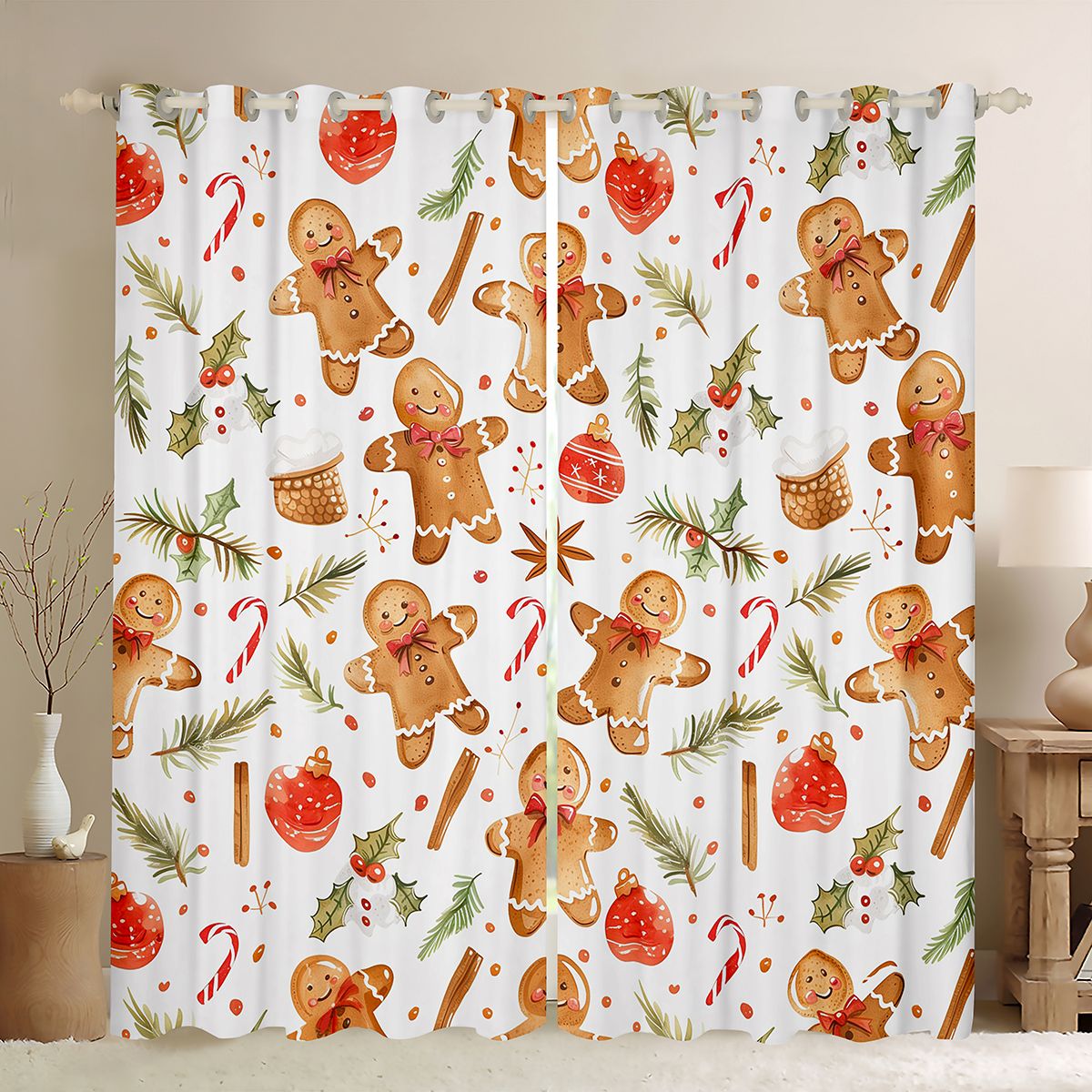 Homewish Cartoon Gingerbread Man Curtains Pack of 2 (42x84 Each),Red ...