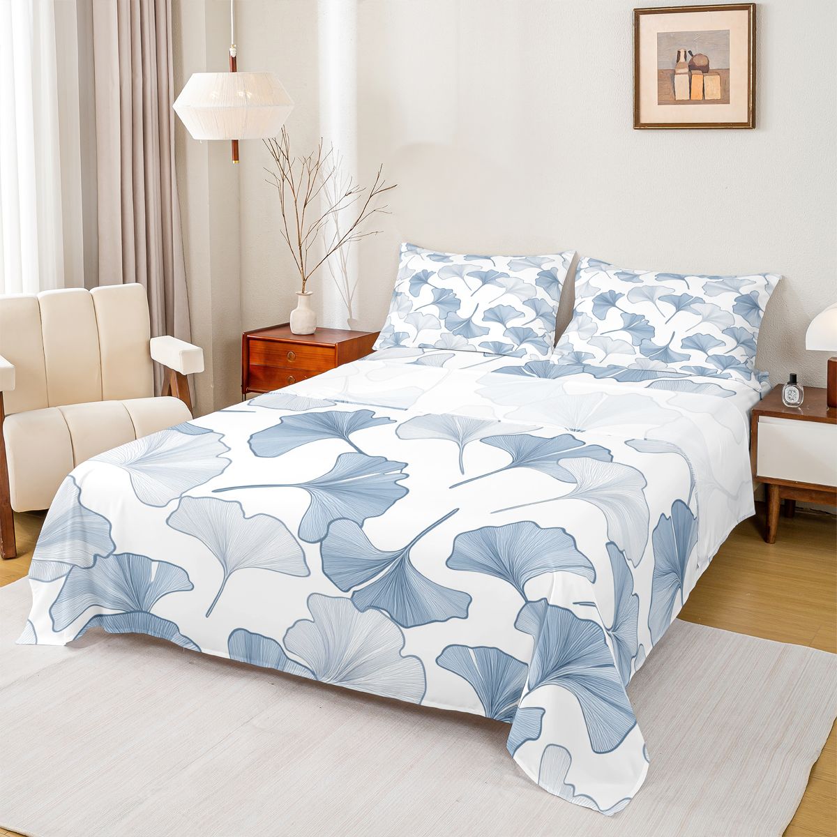 Homewish Cartoon Ginkgo Kids Bed Sheets, Blue Plant Botanical King ...