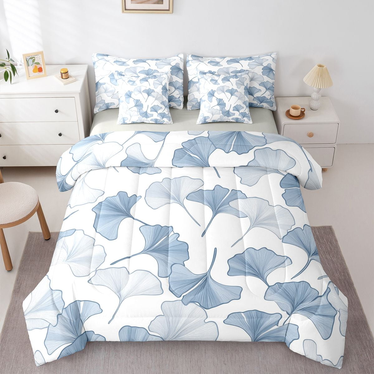 Homewish Cartoon Ginkgo Kids Bedding Comforter Set 7pcs, Blue Plant ...