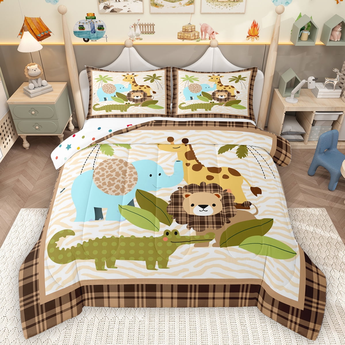 Homewish Cartoon Giraffe Lions Bedding Comforter Set,Zoo Animal ...