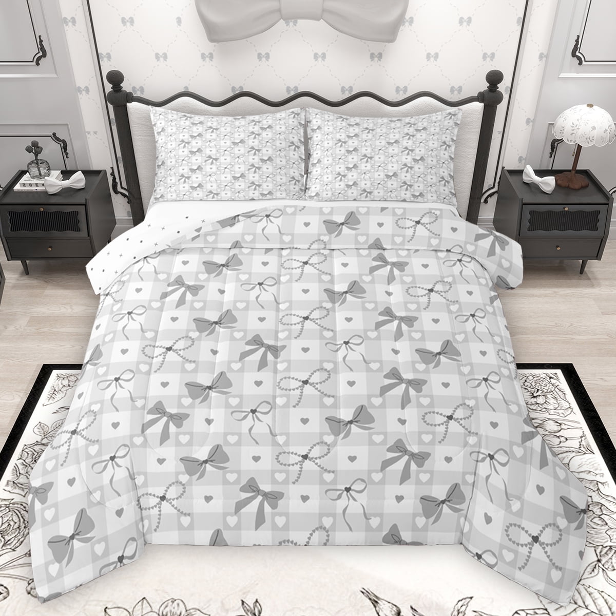 Homewish Cartoon Grey Bowknot Full Size Comforter Sets for Kids ...